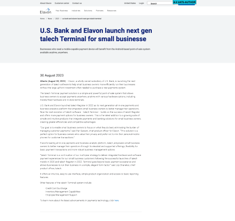 U.S. Bank and Elavon Launch Next Gen talech Terminal | News | Elavon