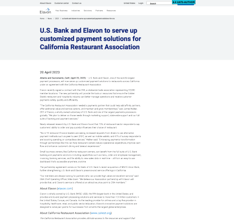 U.S. Bank and Elavon to Serve Up Customized Payment Solutions for CRA ...
